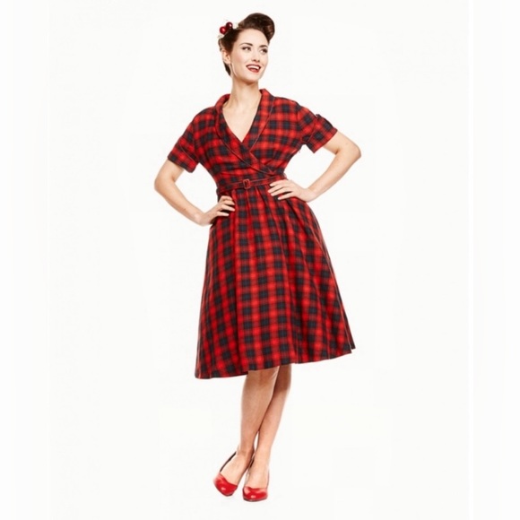Lindy Bop | Dresses | Lindy Bop Xl Dress Red Flannel Belted Pinup ...